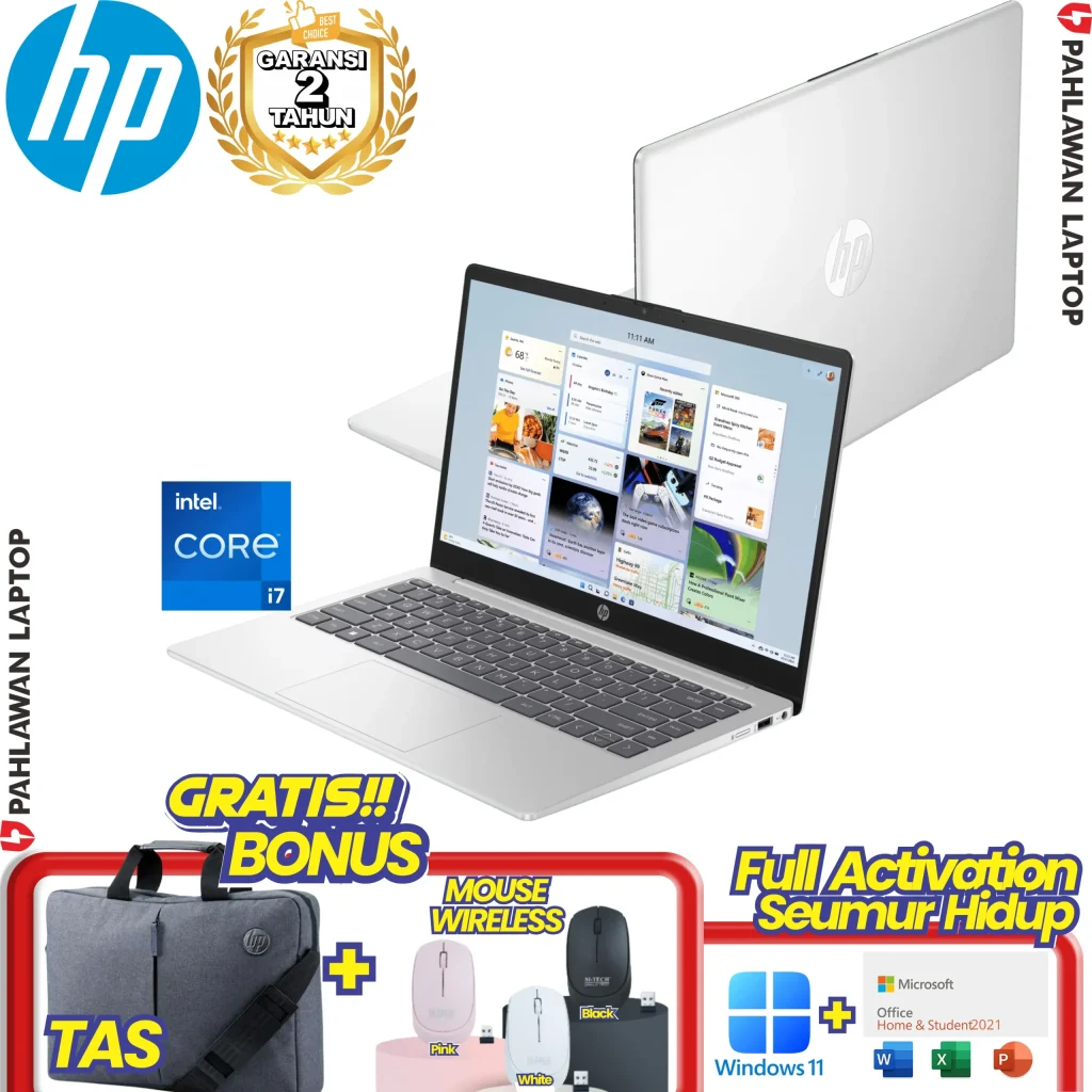 Laptop HP 14-EP0019TU Core i7-1355U RAM 16 GB SSD 512 GB Silver GARANSI ...